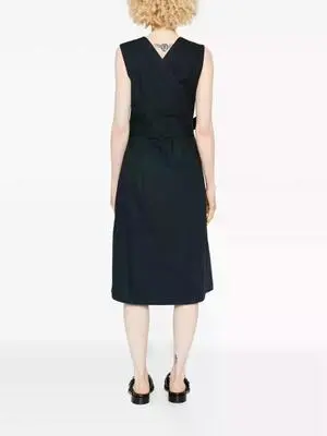MARGARET HOWELL V-neck Sleeveless Midi Dress With Self-tie Fastening - Blue