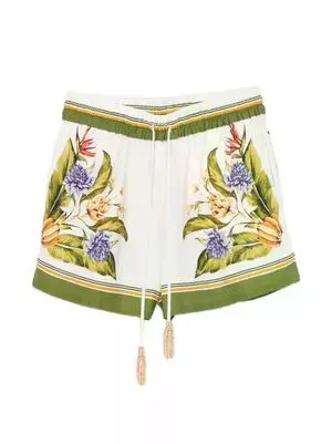 Farm Rio Cream White Floral Print Drawstring Shorts - Neutrals