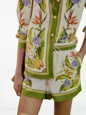 Farm Rio Cream White Floral Print Drawstring Shorts