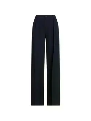 Ralph Lauren Navy Georgette Pleated Wide-leg Trousers - Blue