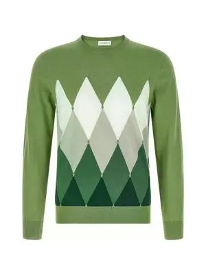 BALLANTYNE Argyle Jacquard Crew Neck Sweater - Green