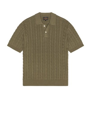BEAMS Knit Polo Cable - Olive
