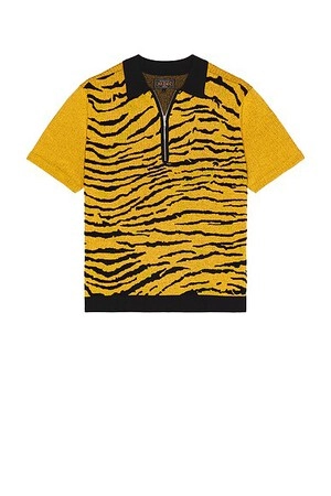 BEAMS Half Zip Knit Polo Animal Jacquard