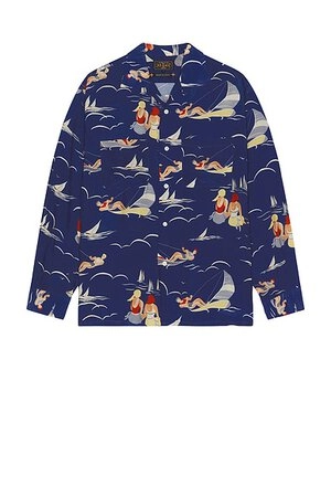 BEAMS Open Collar Cupro Print