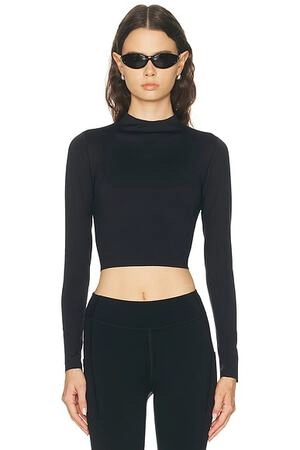 LEFT ON FRIDAY Long Sleeve Cropped Mock Neck Rashguard - Jet
