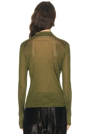 Khaite Vin Ribbed Knit Polo Shirt - Olive