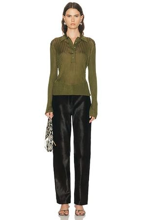 Khaite Vin Ribbed Knit Polo Shirt - Olive