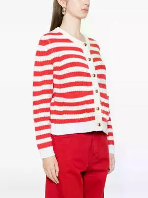 ALLUDE Striped Buttoned Cardigan - Red