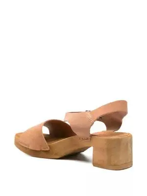 BOSABO Suede Ankle Strap Block Heel Sandals - Brown