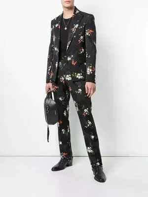 Amiri Floral Embroidered Pleated Trousers - Black