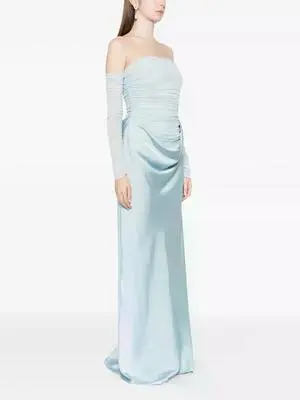 ROTATE BY BIRGER CHRISTENSEN Ruched Maxi Dress With Long Sleeves - Blue