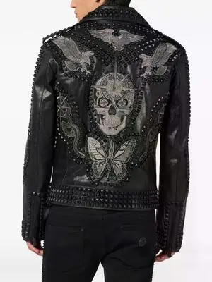 Philipp Plein Embellished Leather Biker Jacket