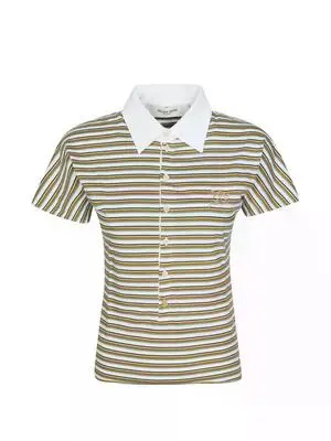 GOLDEN GOOSE Striped Cotton Jersey Polo Top - Neutrals