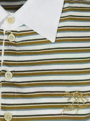 GOLDEN GOOSE Striped Cotton Jersey Polo Top - Neutrals