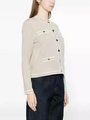 Tory Burch Buttoned Cardigan With Trim Detail - Grey