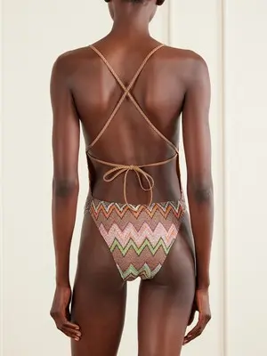 Missoni Striped Metallic Crochet-knit One-piece Swimsuit