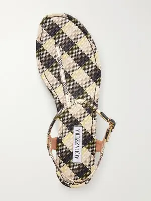 AQUAZZURA Checked Raffia Slingback Sandals - Yellow