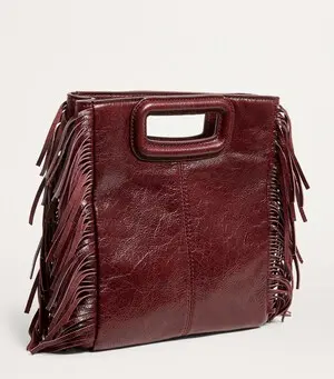 Maje Cracked Leather Fringed M Bag With Top Handle And Detachable Strap - Red