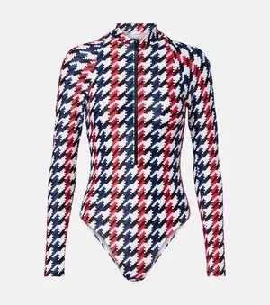 Perfect Moment Houndstooth Zip-up One-piece Swimsuit - Multicoloured