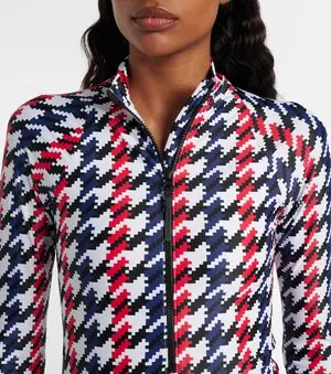 Perfect Moment Houndstooth Zip-up One-piece Swimsuit