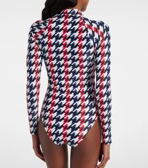Perfect Moment Houndstooth Zip-up One-piece Swimsuit