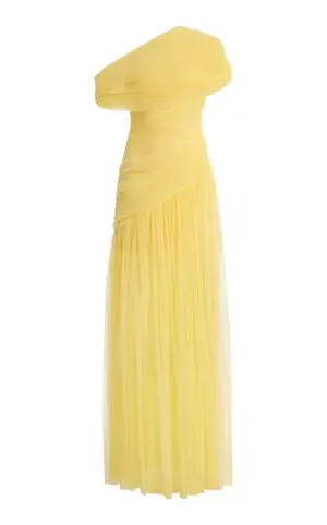 DE LA VALI Gathered Tulle Maxi Dress - Yellow