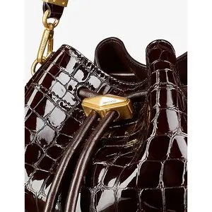 JIMMY CHOO Cinch Medium Croc-embossed Leather Shoulder Bag - Sambuco/gold