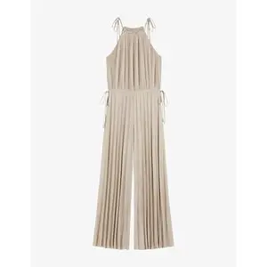 BOSS Pleated Halterneck Stretch-jersey Jumpsuit - Light Beige