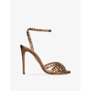 AQUAZZURA Aquazzura Tequila 105 Crystal-Embellished Leather Heeled Sandals Rust