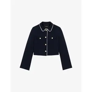Maje Cropped Jacket With Contrast Trim - Navy
