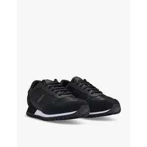 BOSS Logo-embossed Mesh And Suede Low-top Trainers - Black