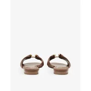REISS Alana Leather Sandals With Gold-toned Embellishment