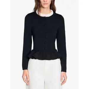 Sandro Peplum Ruffle Collar Cardigan