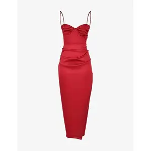 House Of Cb Flora Corseted Satin Crepe Maxi Dress - Wine