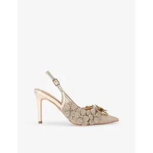 Carvela Petalo Floral-appliqué Metallic-woven Slingback Courts - Gold
