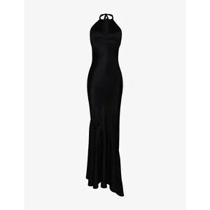 House Of Cb Oliviana Halter-neck Satin Maxi Dress - Black