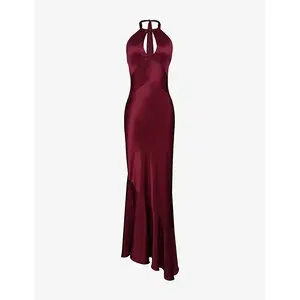 House Of Cb Oliviana Halter-neck Satin Maxi Dress - Wine