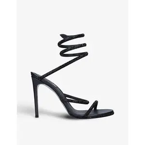Rene Caovilla Cleo Embellished Leather Stiletto Heeled Sandals - Black