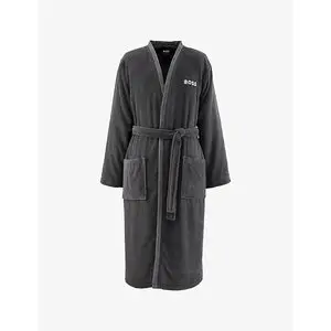BOSS Edge Brand-embroidered Cotton Bathrobe - Graphite