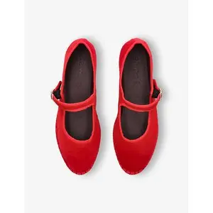 FLABELUS Mellark Tonal-piping Velvet Mary Jane Flats - Red