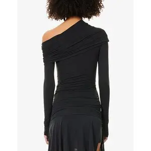 PEACHY DEN Kylie Cold-shoulder Stretch-woven Top