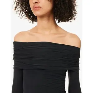 PEACHY DEN Kylie Cold-shoulder Stretch-woven Top