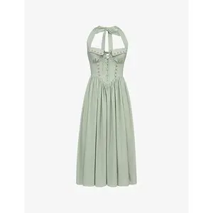 House Of Cb Emilia Halter-neck Midi Dress - Reseda