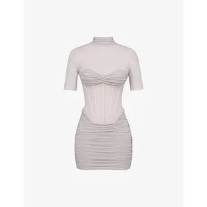 House Of Cb Sorrel Semi-sheer Stretch-mesh Mini Dress - Fog