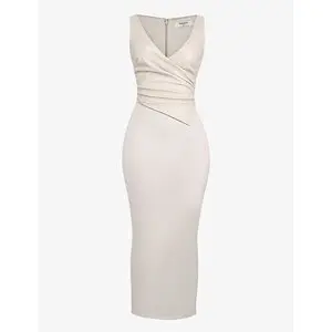 House Of Cb Gathered Faux-leather And Cotton Maxi Dress - Ecru