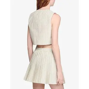 Sandro Striped Rhinestone Embellished Cropped Woven Top