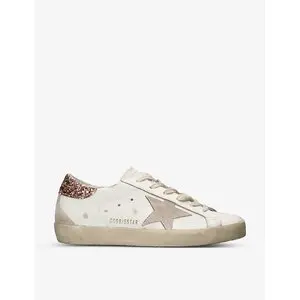 GOLDEN GOOSE Super Star Leather Trainers With Glitter Heel Tab
