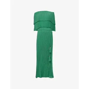 LEEM Off-shoulder Pleated Woven Midi Dress - Green