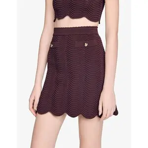 Sandro Decorative Button-embellished Stretch-knit Mini Skirt - Brown
