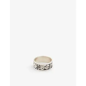 SERGE DENIMES Kabuto Embossed Sterling And Cubic Zirconia Ring